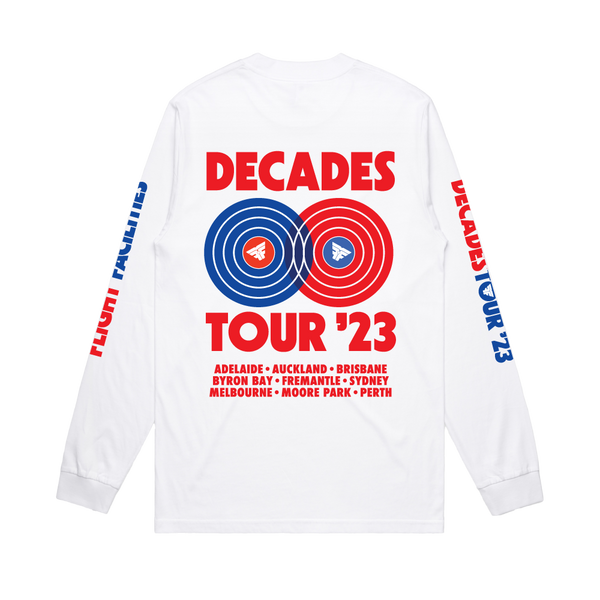 Decades Tour / White Longsleeve – sound-merch.com.au