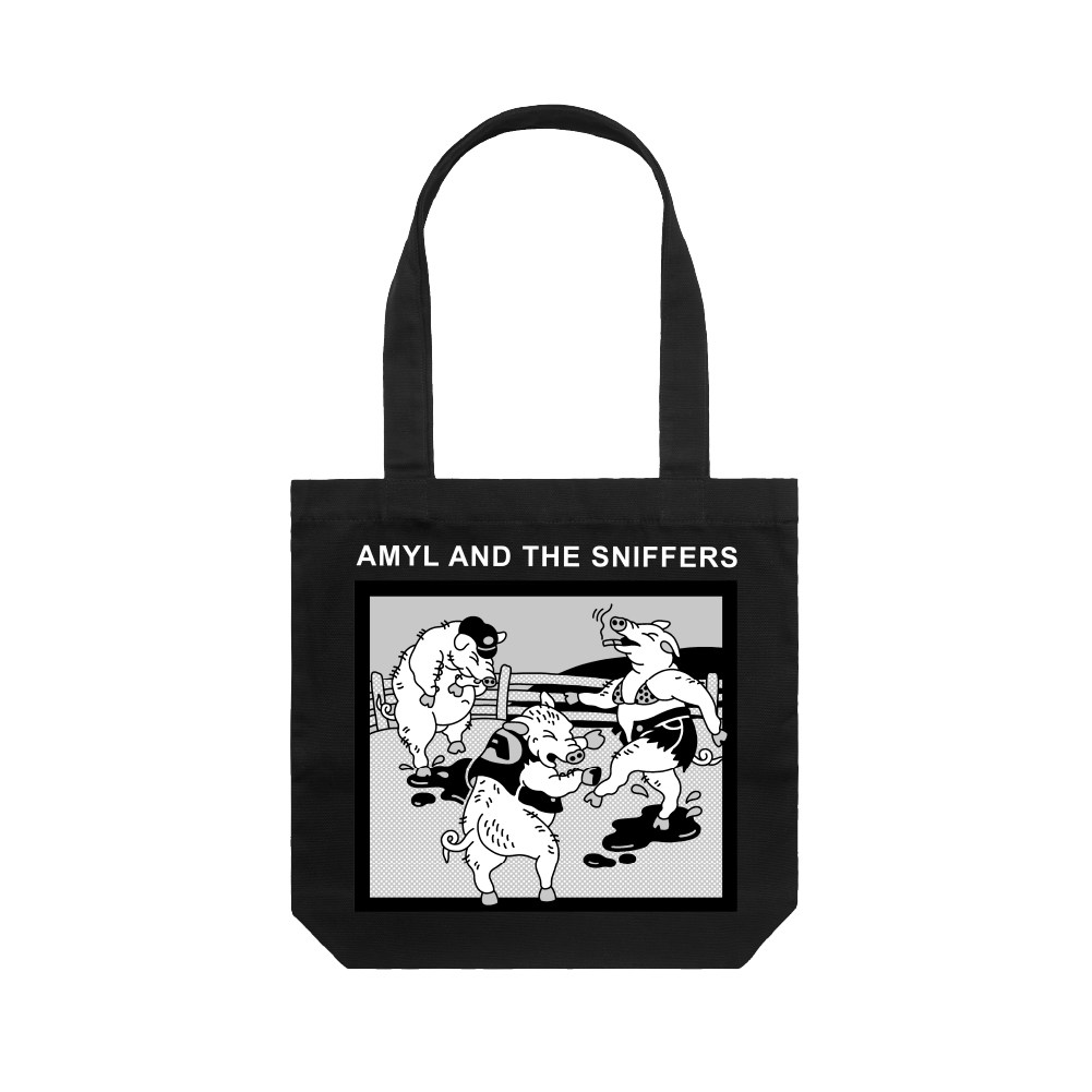 Amyl and The Sniffers 'Sliding Face' Black Tote Bag – sound-merch.com.au