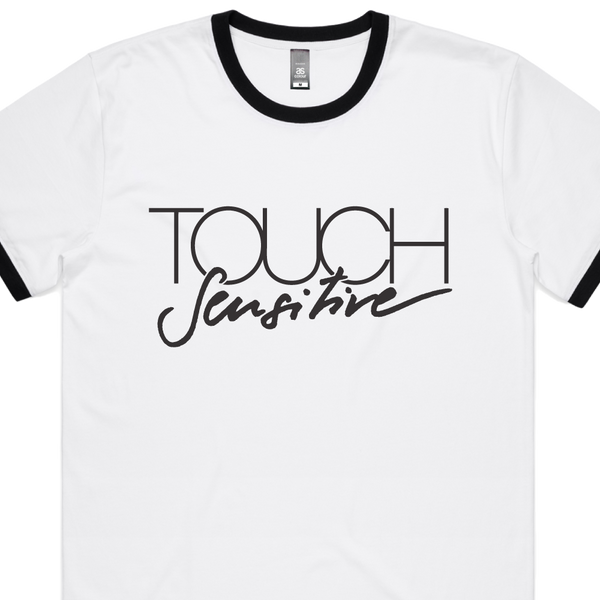 Touch Sensitive Logo / White Ringer T-Shirt – sound-merch.com.au