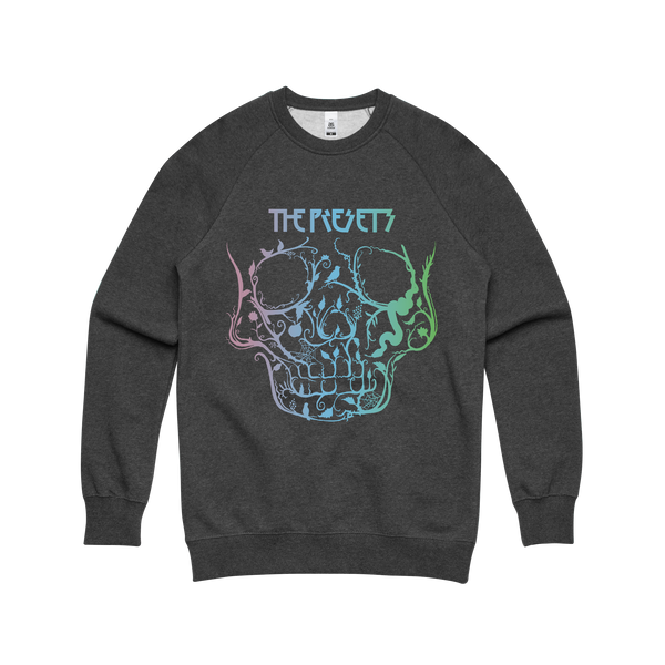 The Presets 'garden skull' asphalt marle crew – sound-merch.com.au